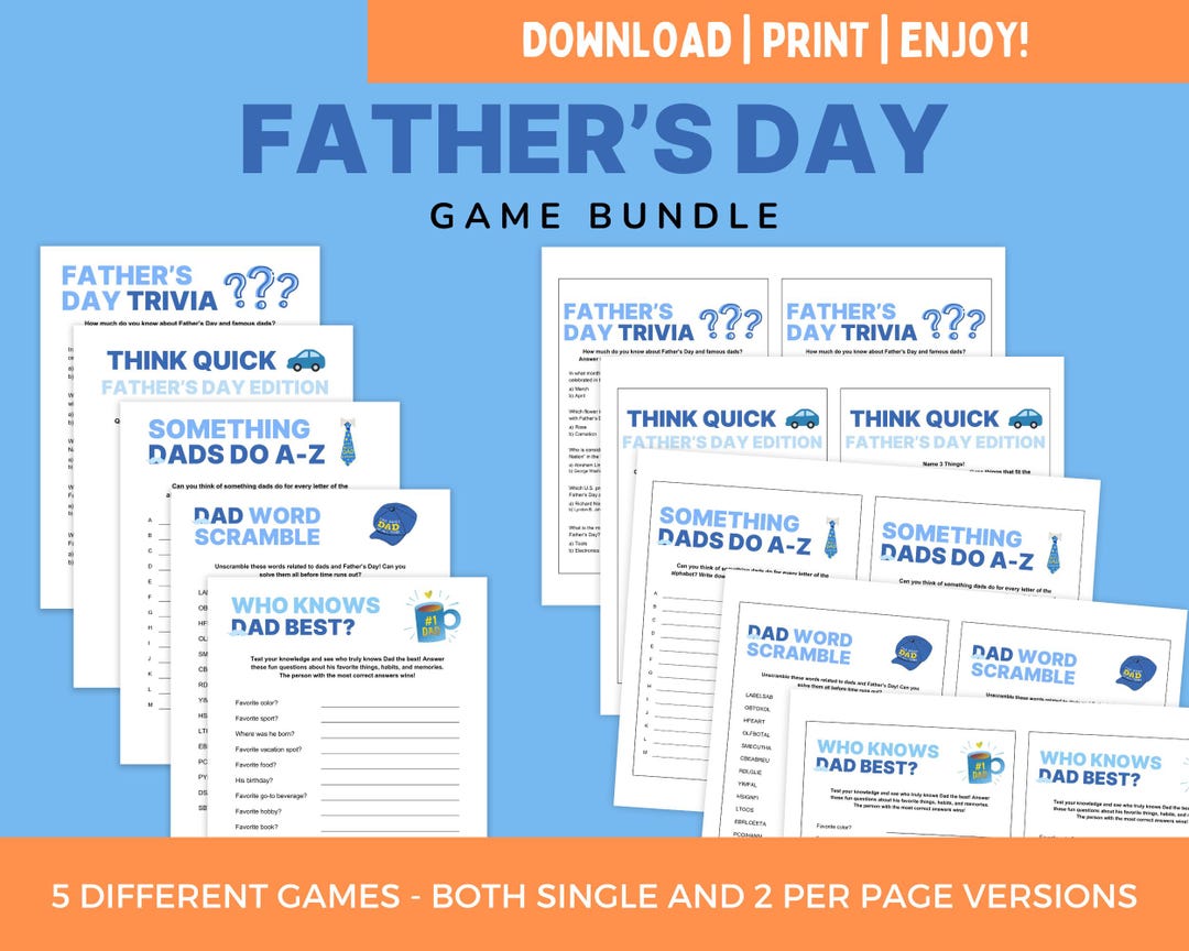 Fathers Day Activity Fathers Day Games Fathers Day Bundle Trivia ...