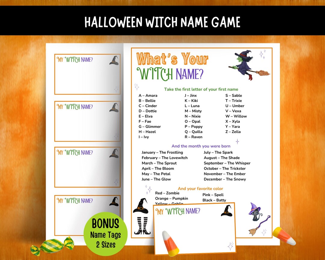 Halloween Party Game, Whats Your Witch Name Game, Witch Name Generator ...