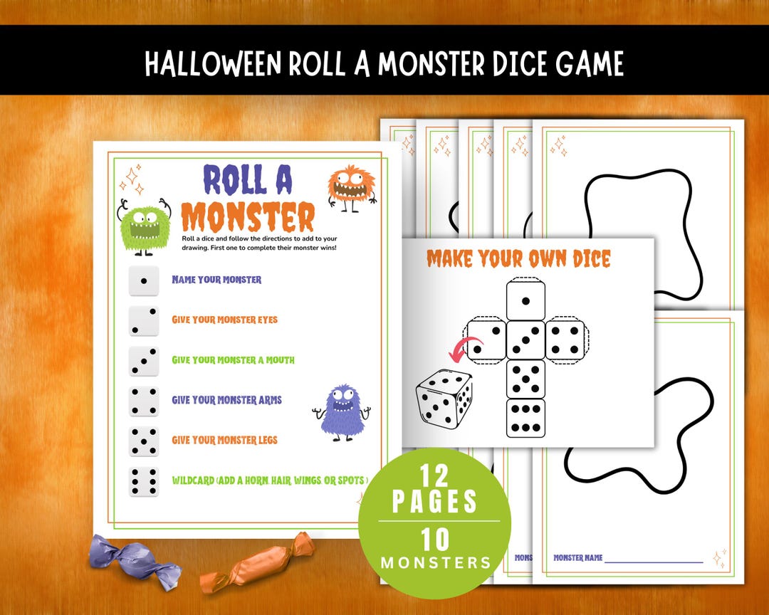 Halloween Game Night, Dice Game Printable, Roll A Monster Game, Roll A ...