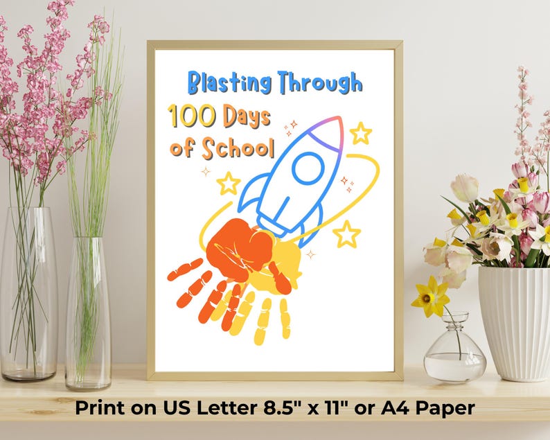 100 Days of School Handprint Art, 100 Days Handprint Craft, 100th Day ...