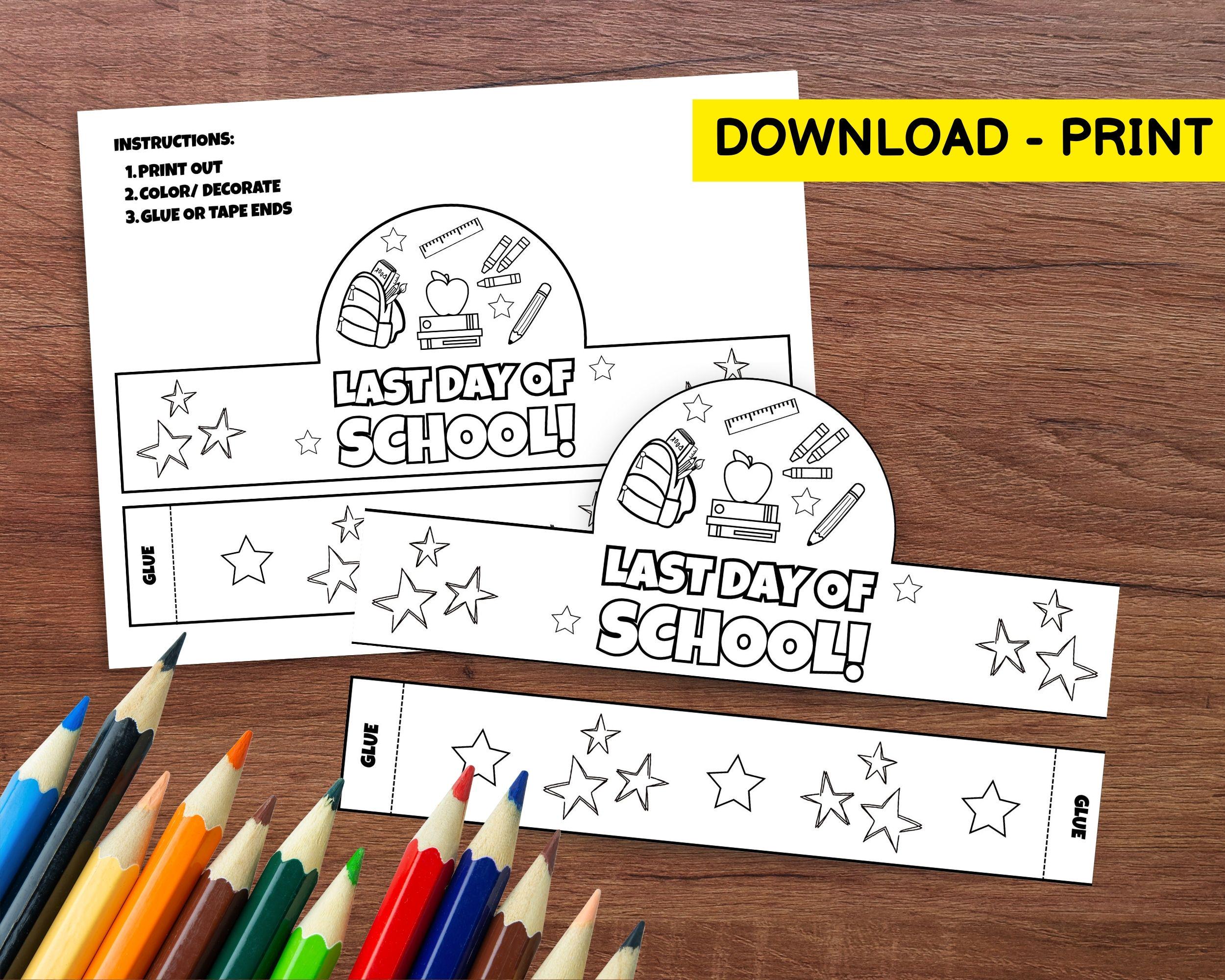Last Day of School Headband Paper Crown DIY Classroom Coloring Craft ...