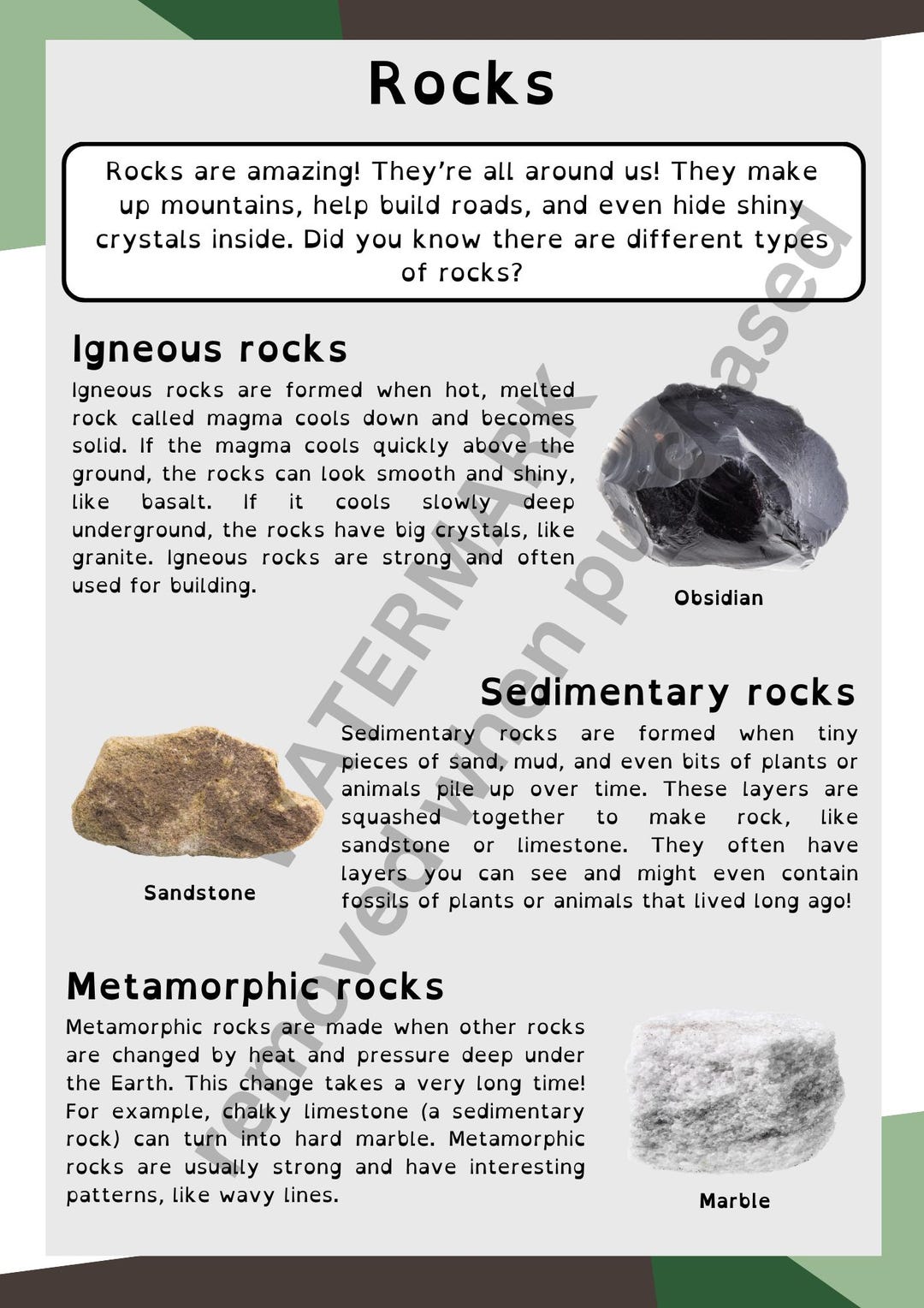 Rocks – KS2 Science Learning Poster – Types of Rocks and Their ...