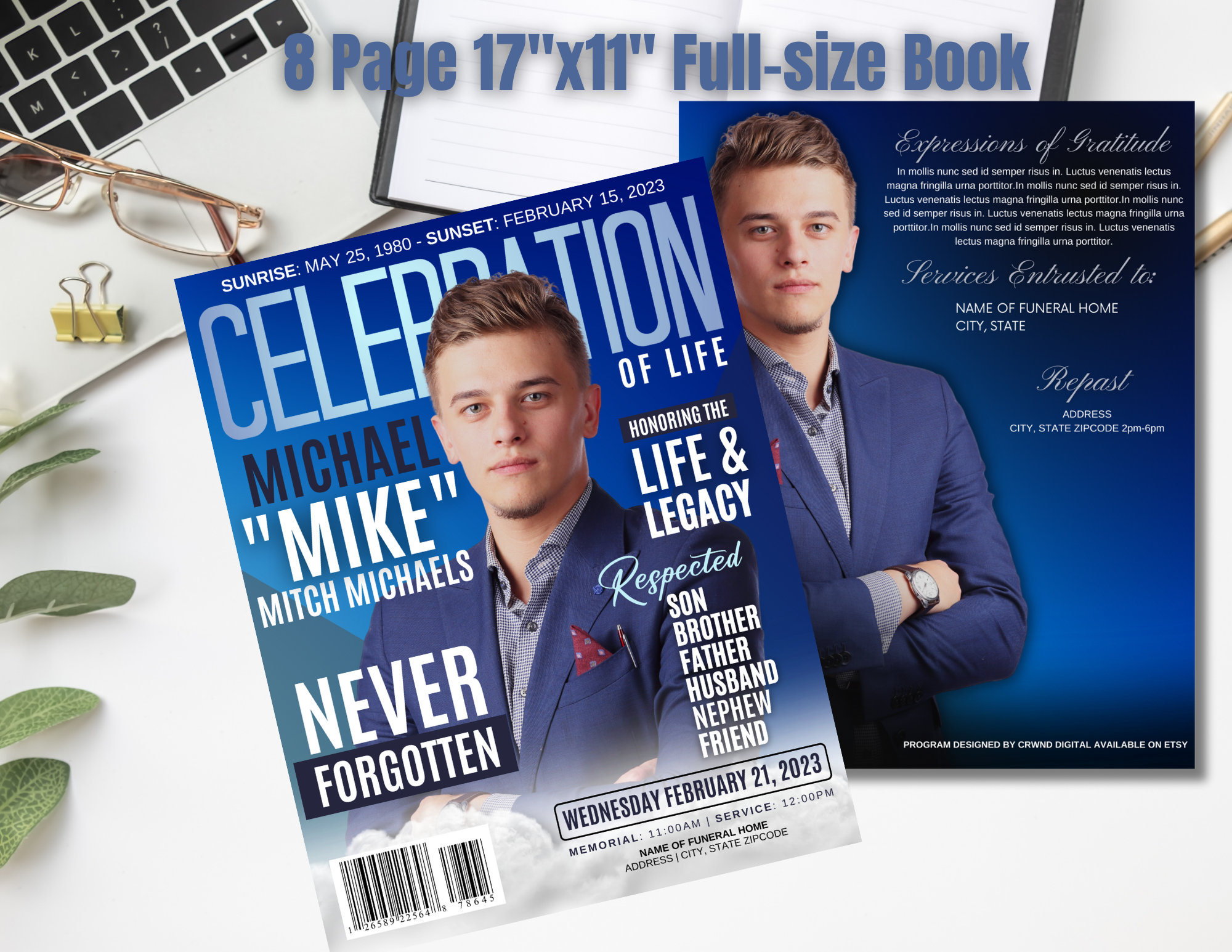 Magazine Style Funeral Program (17"x11" 8 Pages) - Etsy