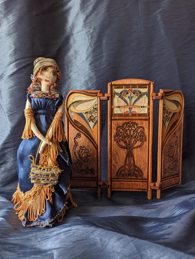 Art Nouveau Style Handmade Wood Folding Screen Inspired by Gaspar Homar ...