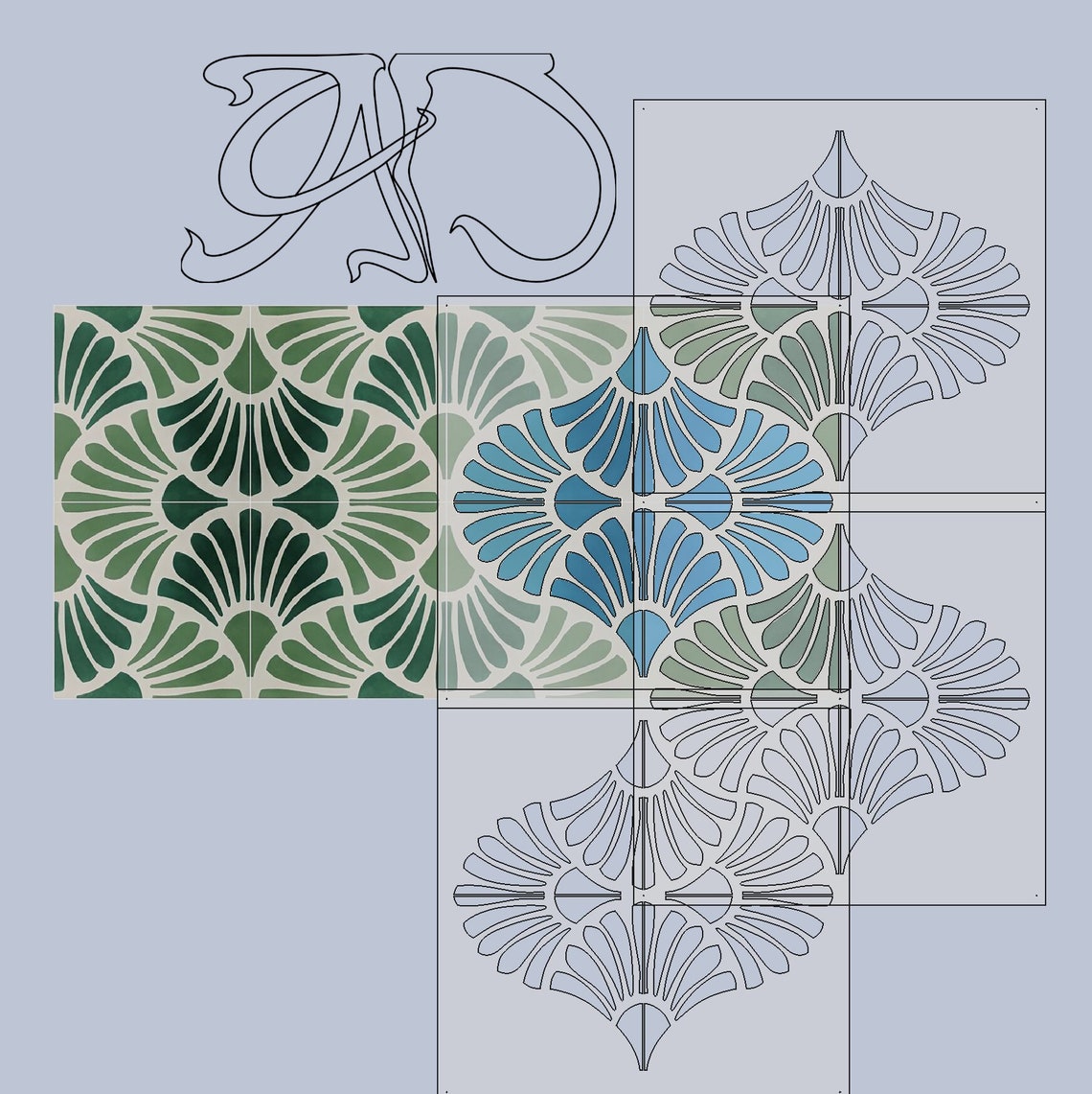 Art Deco Wall Stenсil #103 - Stripe Digital Stencil Templates SVG DXF ...