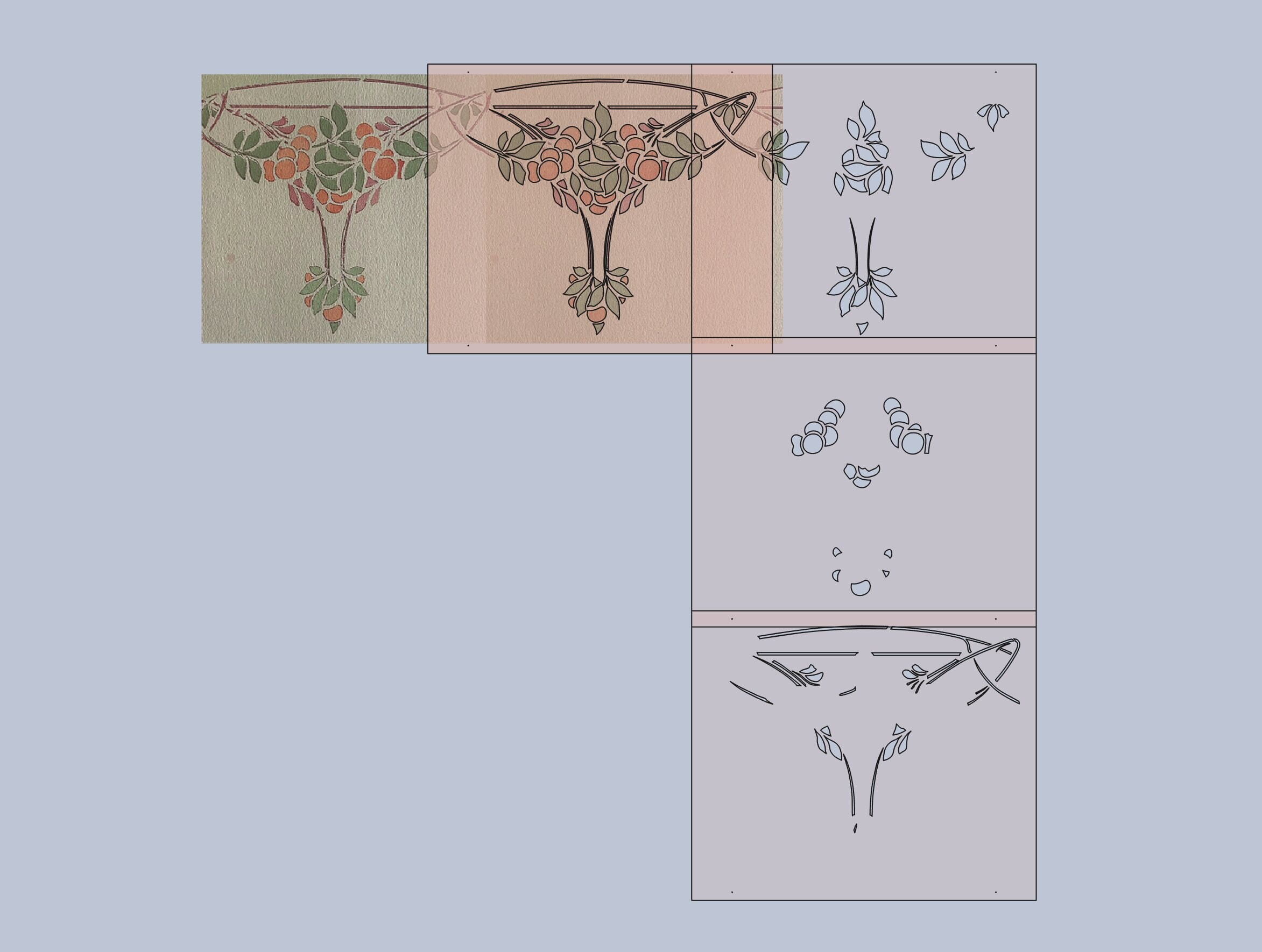 Art Nouveau Wall Stencil #57 Part1 - Stripe Digital Stencil Templates ...