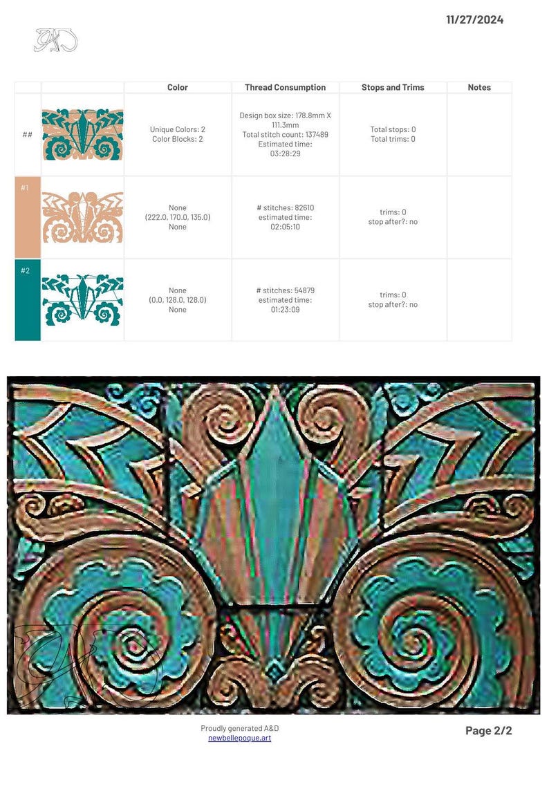 Floral Art Deco Machine Embroidery Pattern #175, Machine Embroidery ...