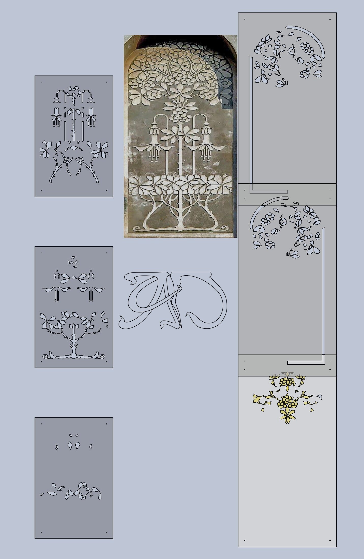 Art Nouveau Wall Stenсil #36-upper Part- Stripe Digital Stencil ...