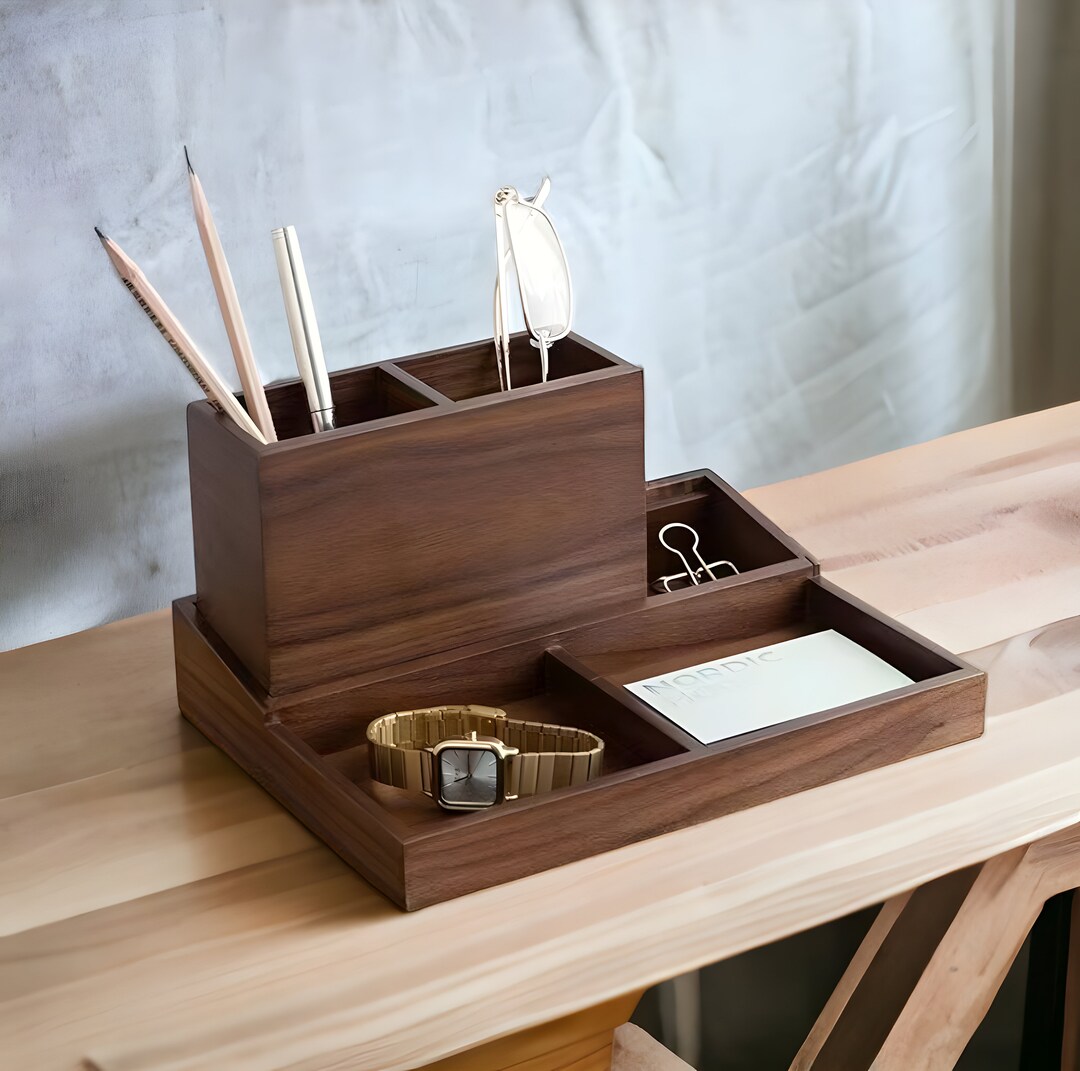 Desk Organiser Wooden Docking Station Pens Pencil Storage - Etsy