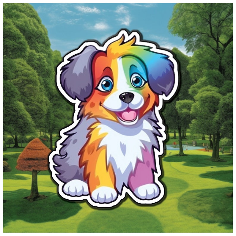 Cute Rainbow Dog Sticker Bright Eye Doggy Sticky Fluffy - Etsy