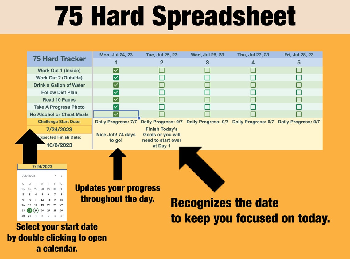 75 Hard Challenge Tracker, Digital & Physical Bundle PDF and Google ...