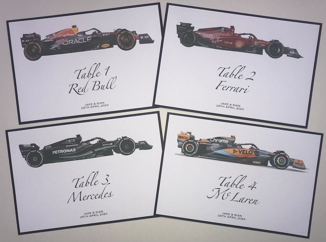 Formula 1 Wedding Table Numbers, F1 Table Signs, Race Car Table Names ...