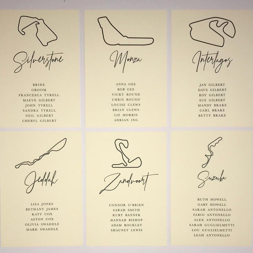 F1 Wedding Seating Chart, Grand Prix Racetrack Table Plan, Formula 1 ...