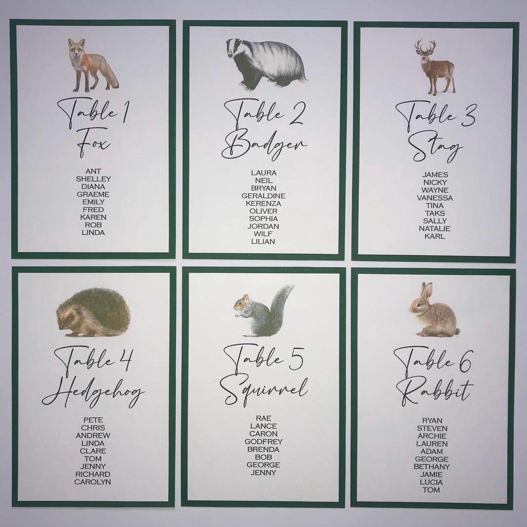 Woodland Animal Wedding Seating Chart, British Wildlife Table Plan ...
