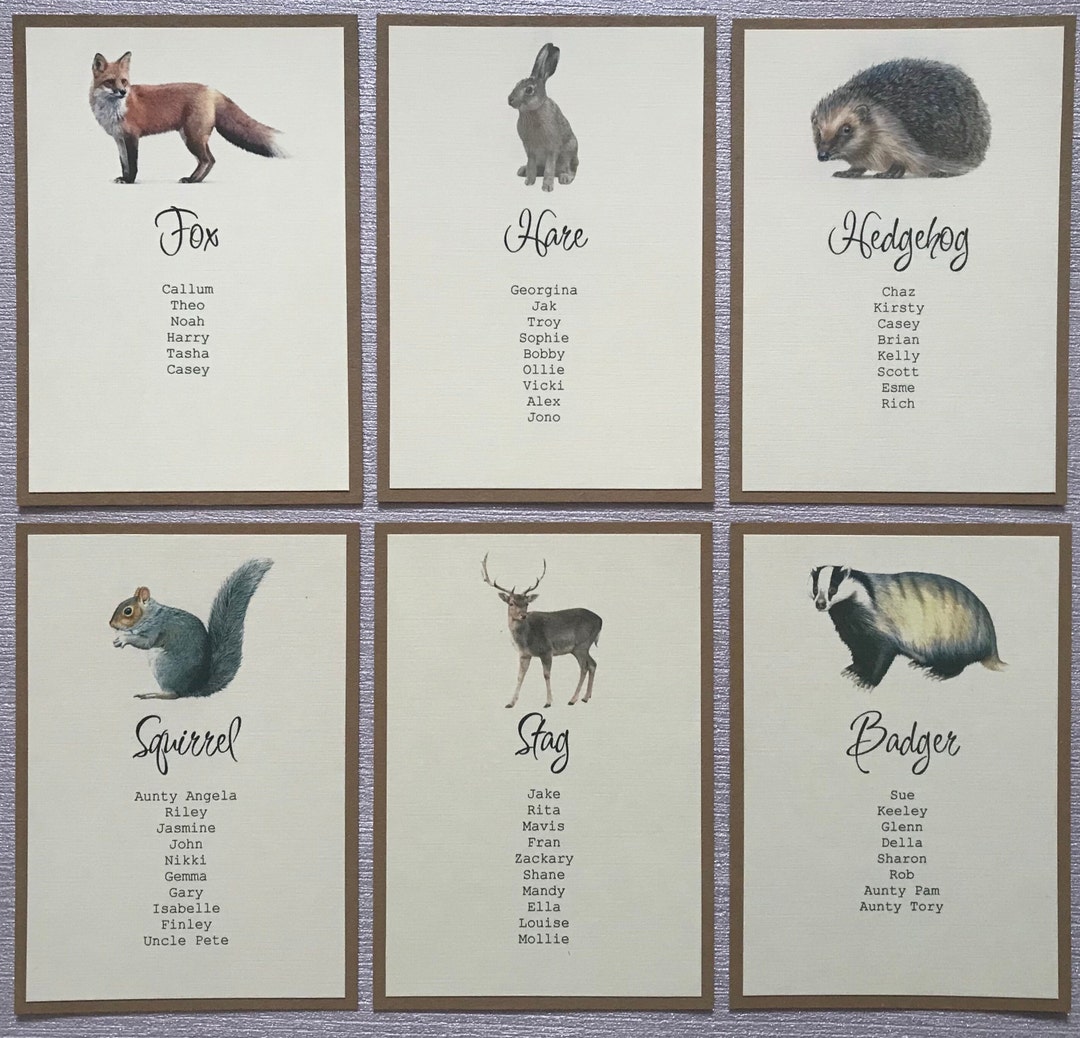 Woodland Animals Seating Chart Cards / British Wildlife Table Plan ...