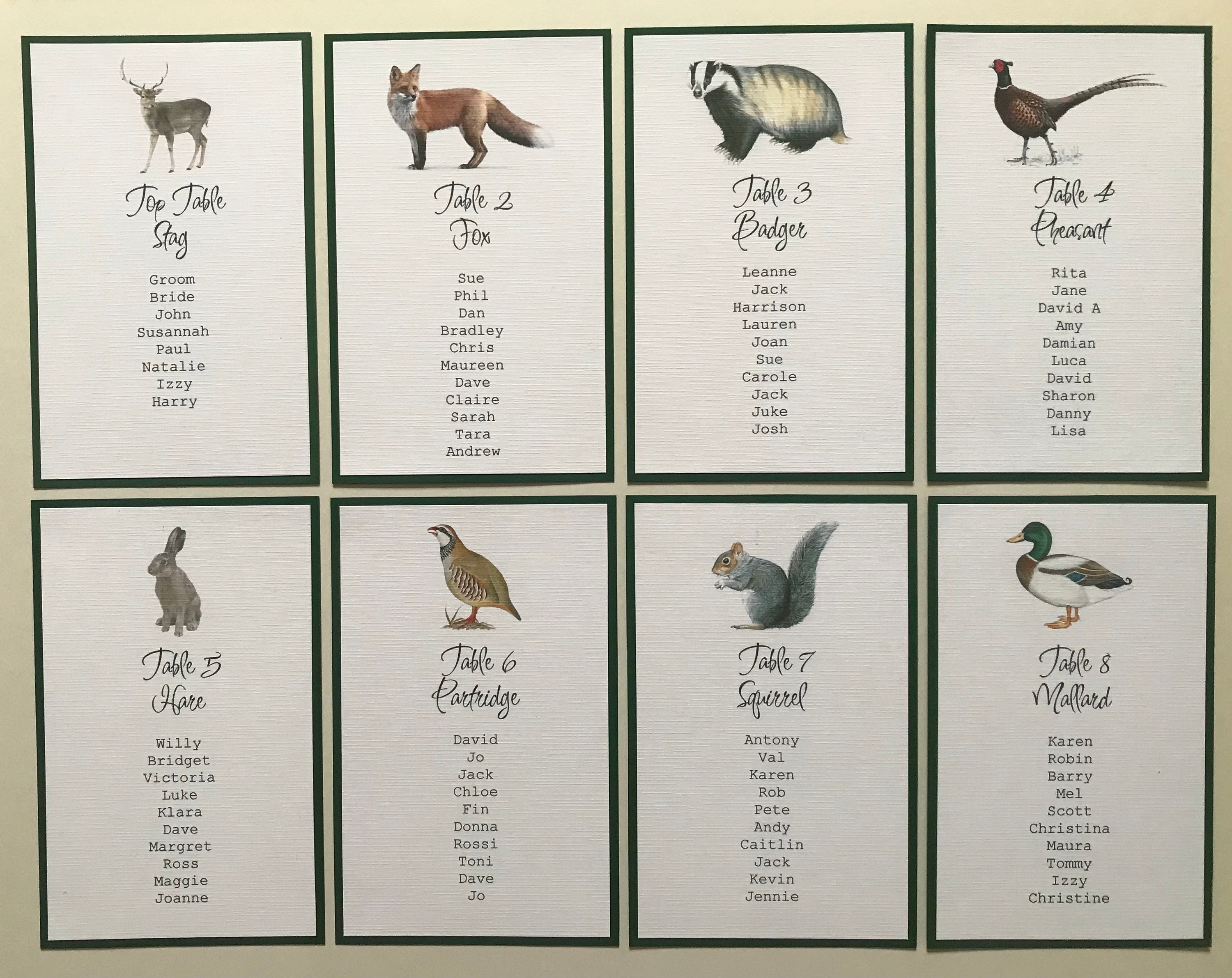 Woodland Animals Table Plan Cards / Country Wedding Wild Animal Theme ...