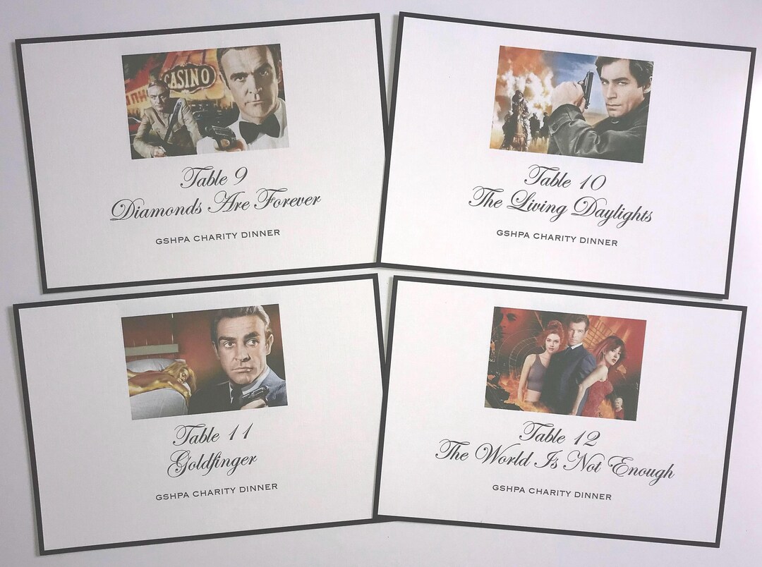 James Bond Movie Table Names, 007 Casino Theme Party Decor ...