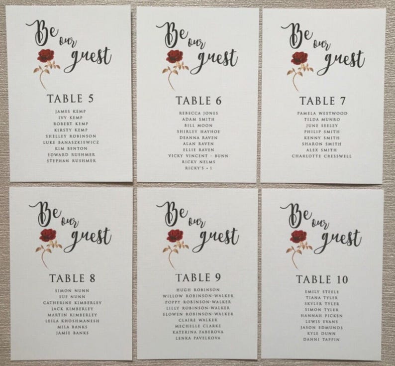 Personalised Disney Place Cards, Beauty & the Beast Place Name Cards ...