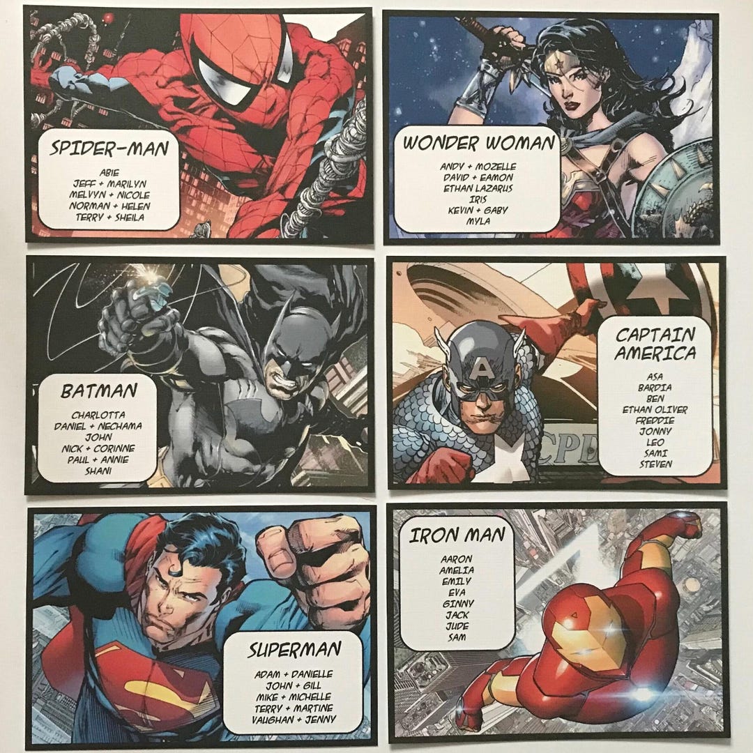 Comic Book Seating Chart, Superhero Wedding Table Plan, Marvel or DC ...