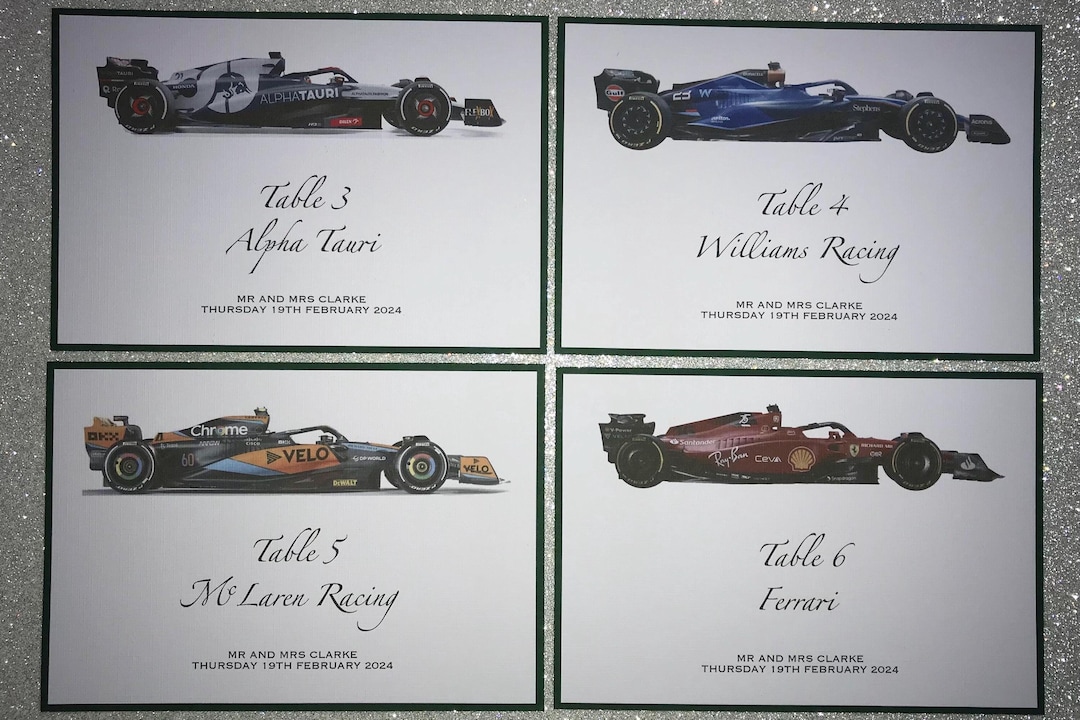 Formula 1 Wedding Table Numbers, F1 Race Car Signs, Any Formula One ...