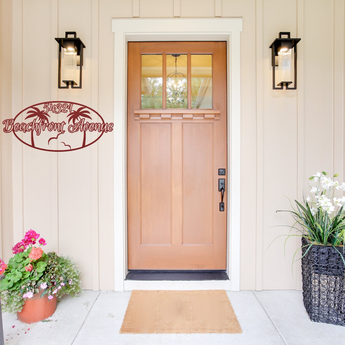 Personalized House Number Metal Sign, Tropical Address Plaque, Beach ...