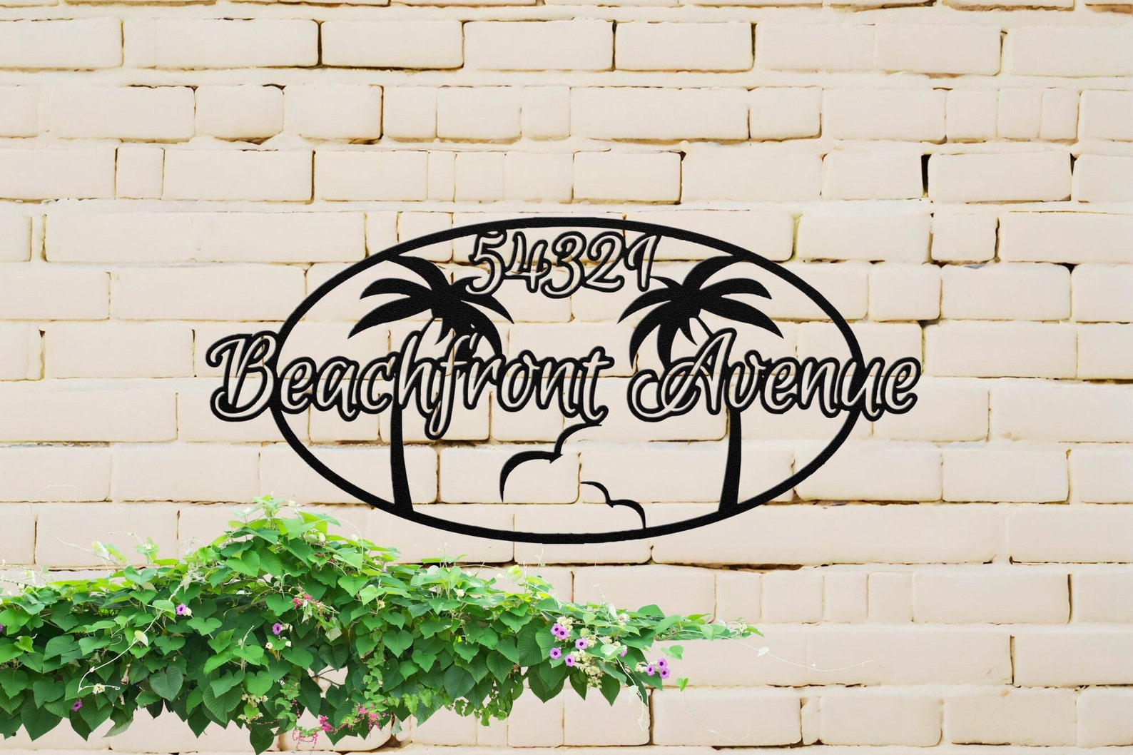 Personalized House Number Metal Sign, Tropical Address Plaque, Beach ...