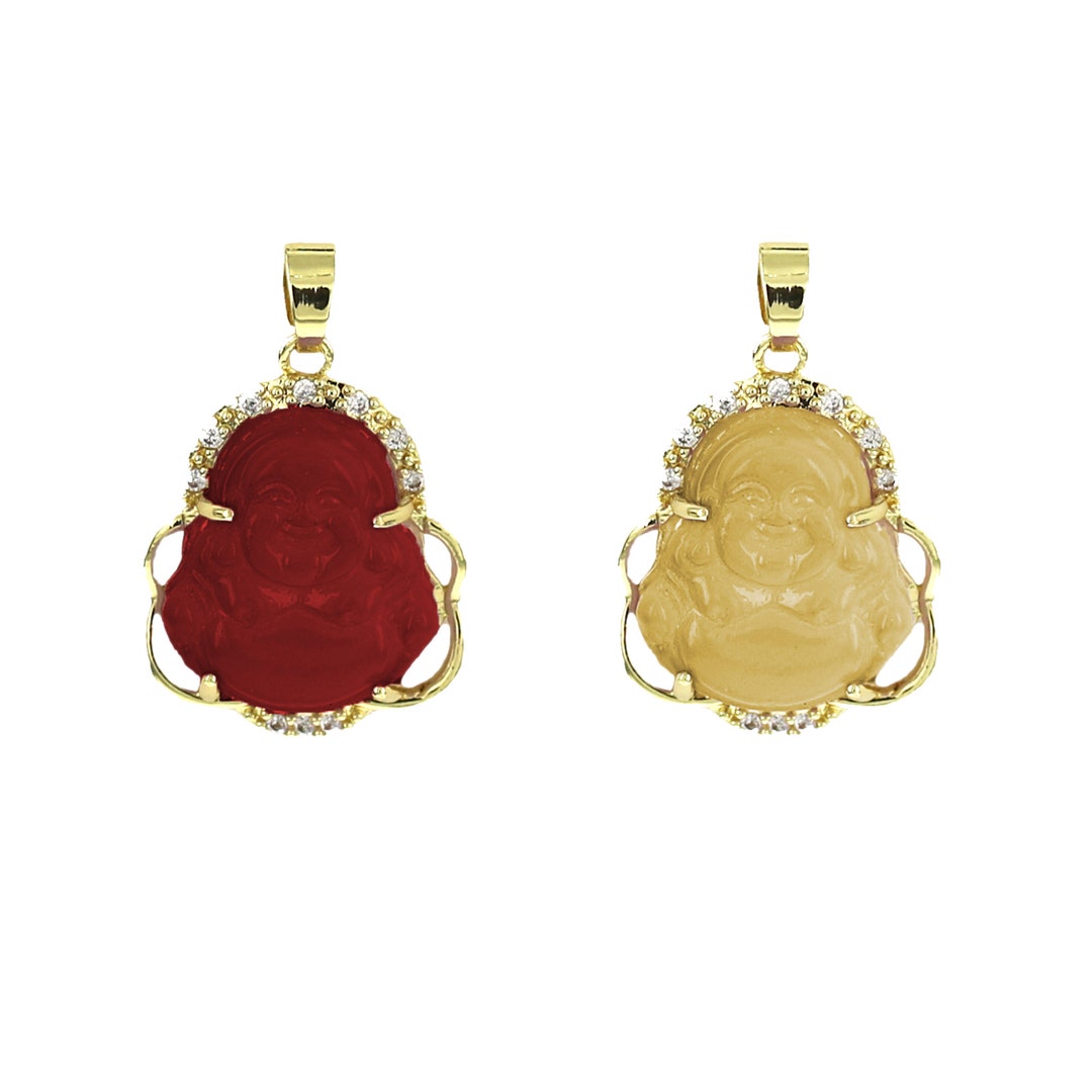 Gold Plated Tiny Laughing Jade Buddha Pendant, Dainty 14K Buddha ...