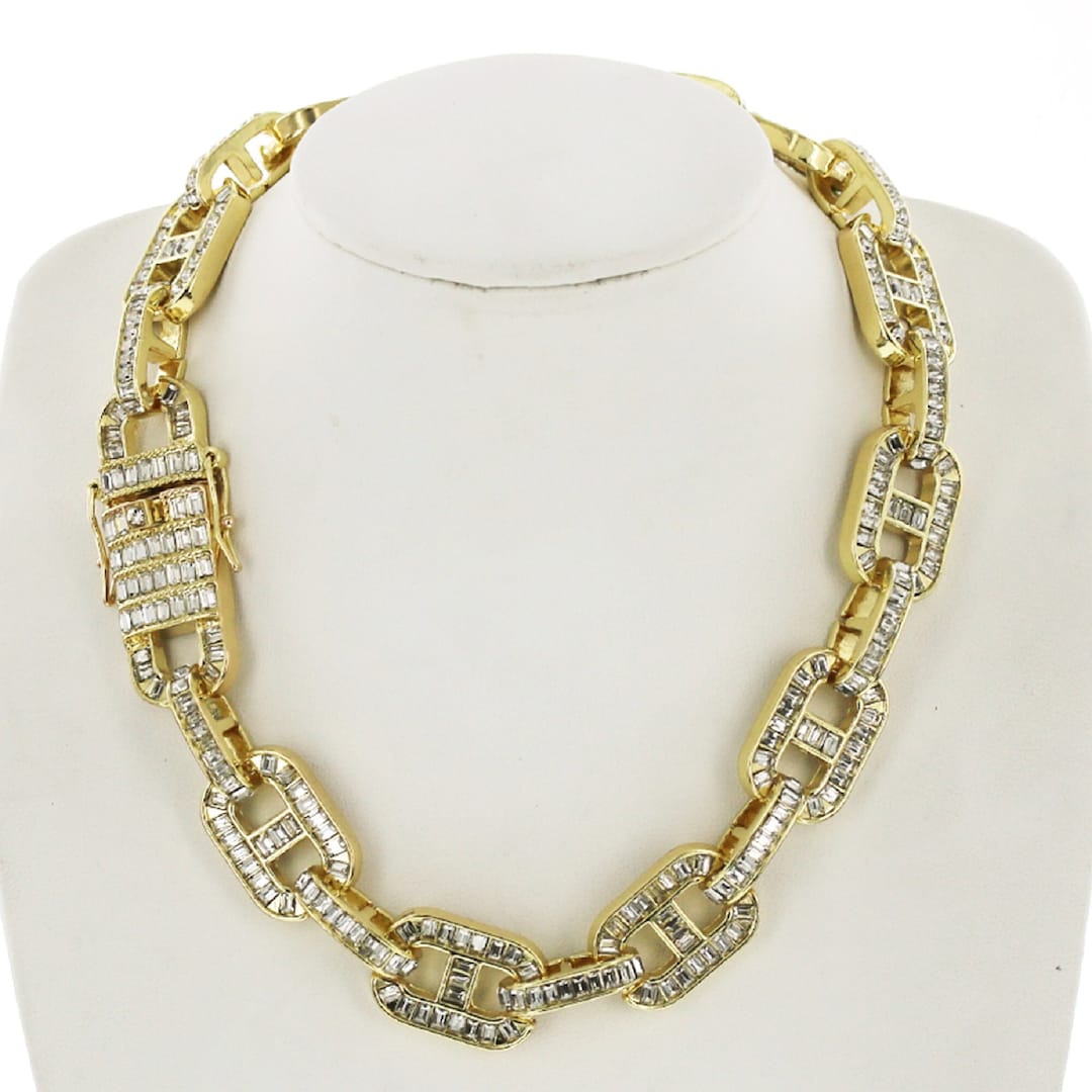 CZ Stones Prong Cuban Link Chain Necklace Rhodium Finish 18MM Thick ...