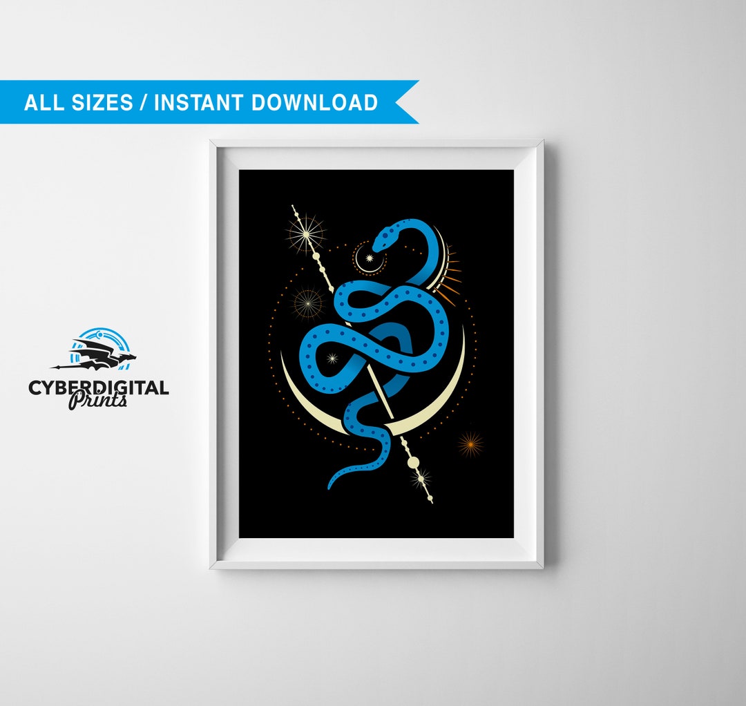 Blue Space Snake [black Style | Space Print | Modern Art | Minimalist ...