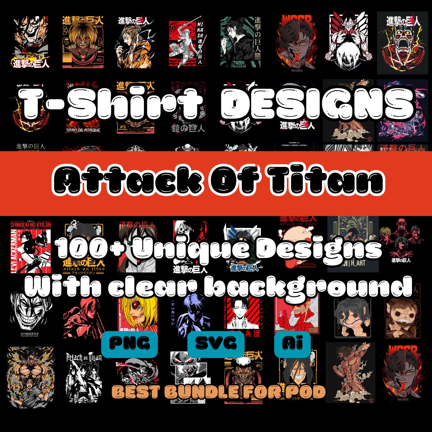100 Attack of Titan Bundle Png Designs With CLEAR Background, Attack of ...