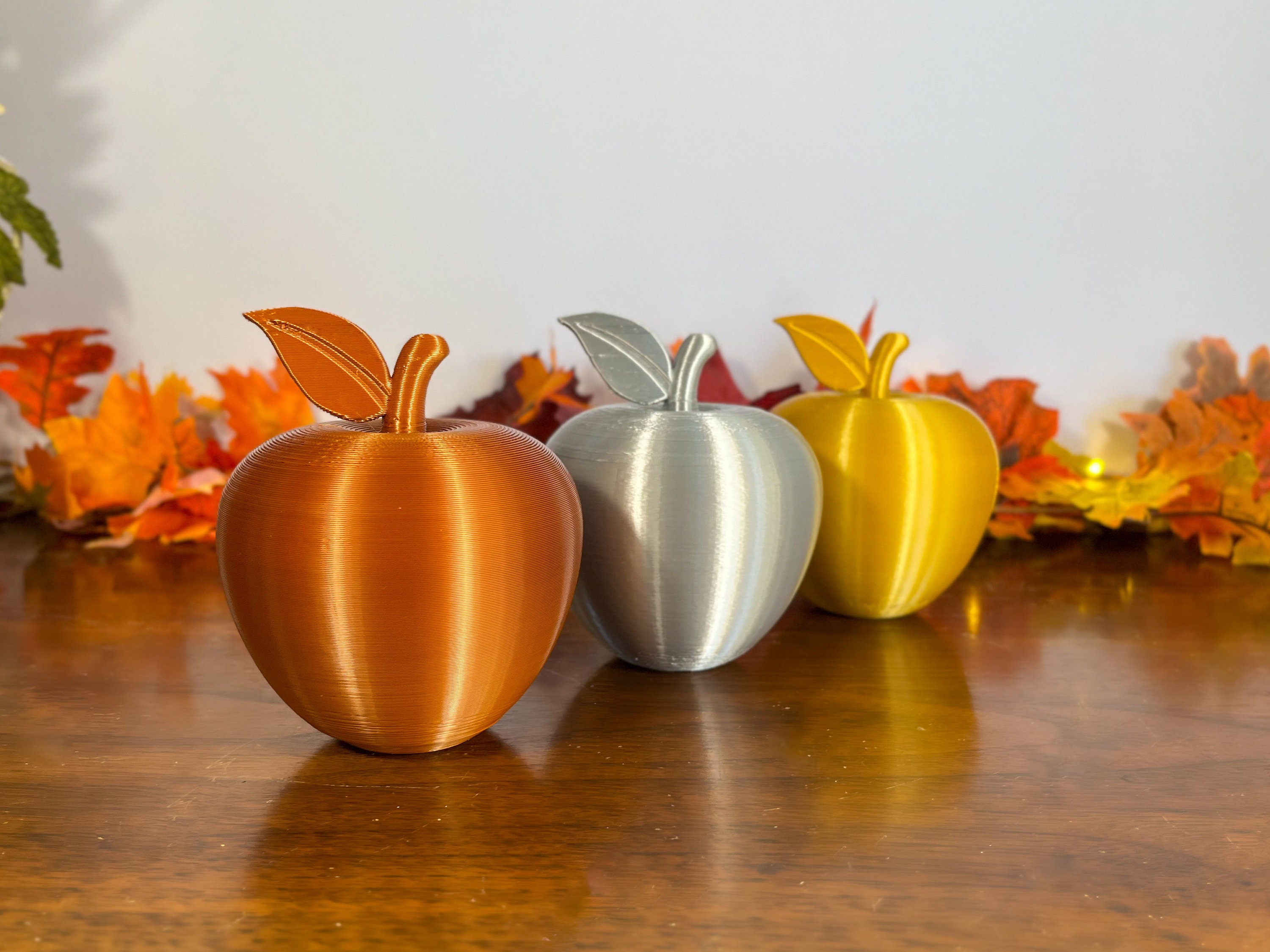 Metallic Apple 3 Pack, Gold Silver Bronze, Indoor Fall Decoration ...