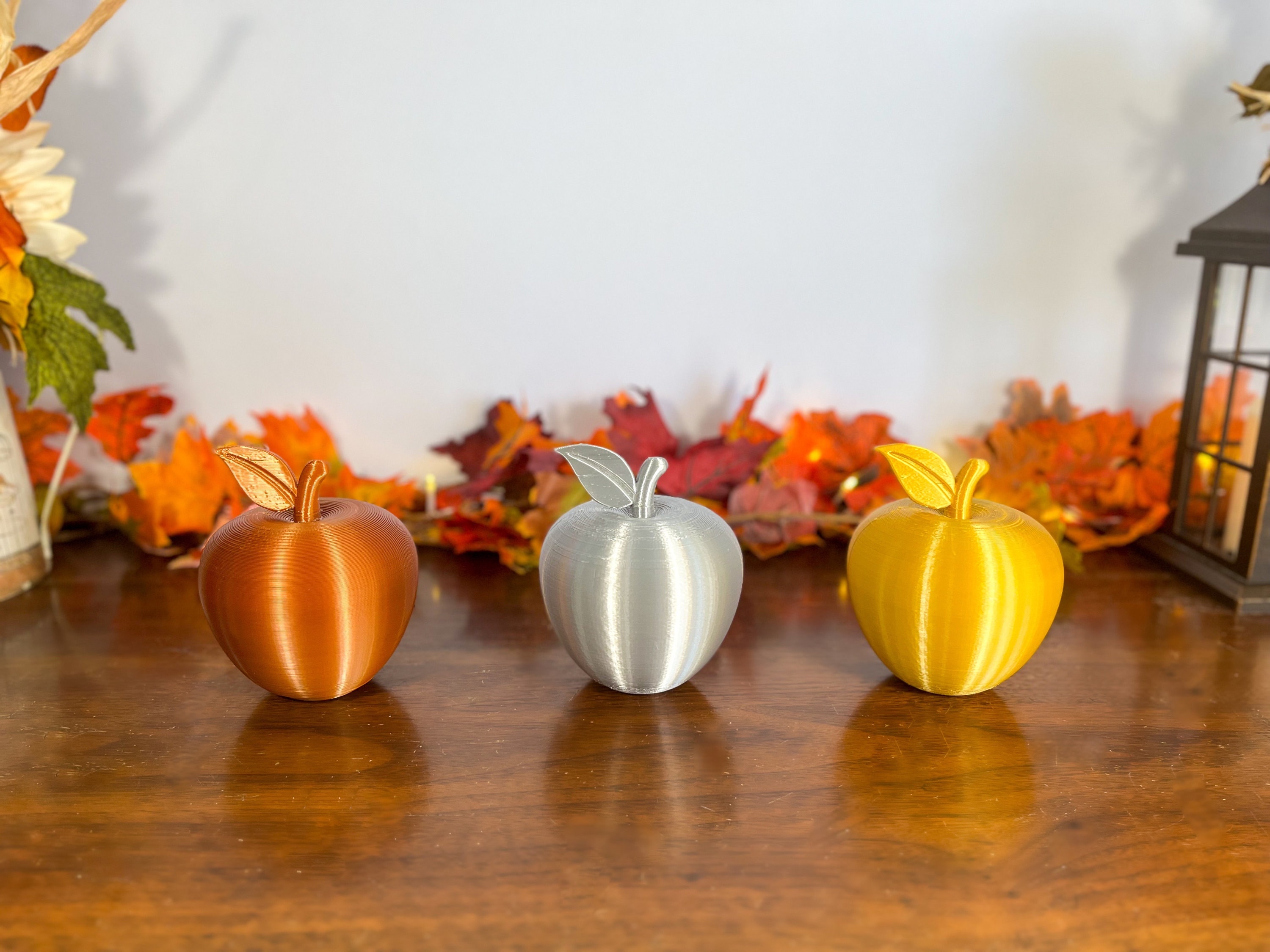Metallic Apple 3 Pack, Gold Silver Bronze, Indoor Fall Decoration ...