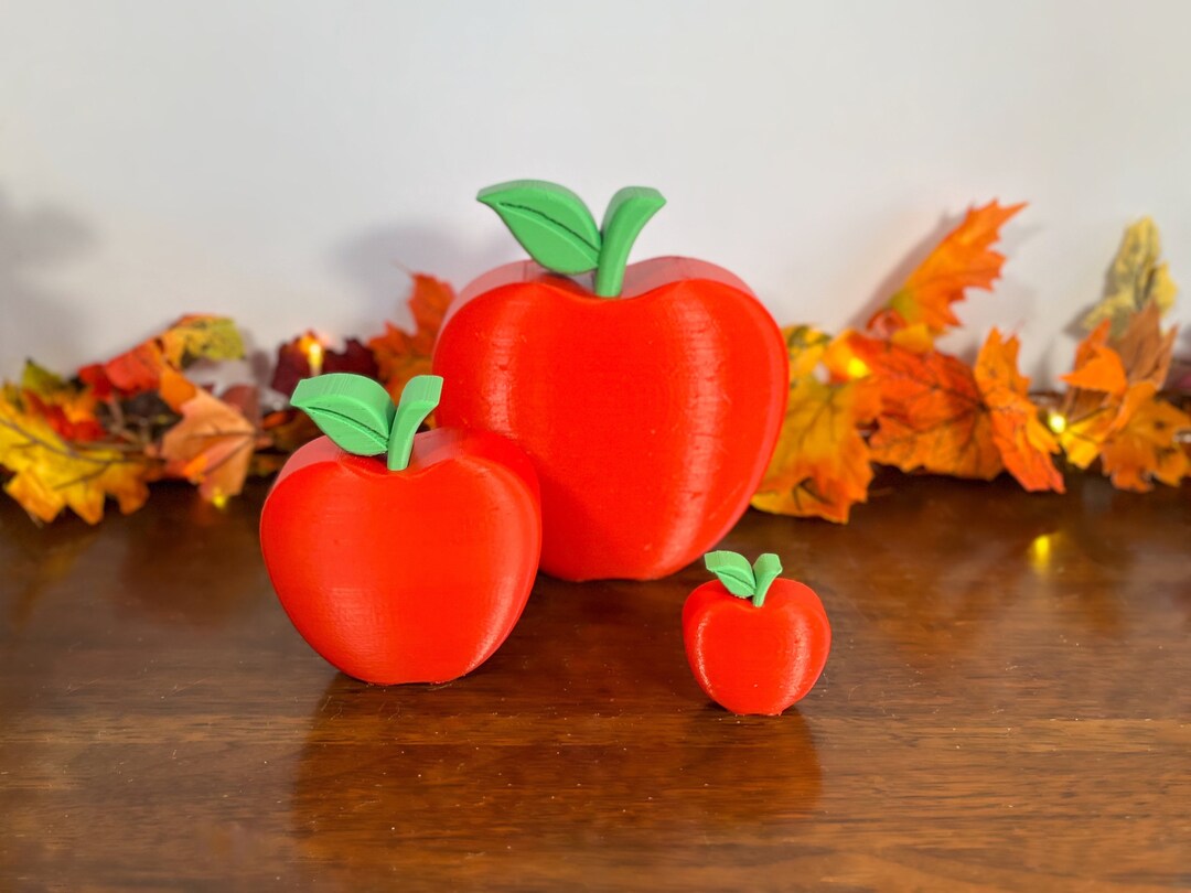 Chunky Red Apple 3 Pack Fall Decoration, Rustic Autumn Accent for ...