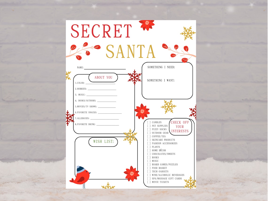 Secret Santa Questionnaire Work, Christmas Party, Work, Secret Santa ...