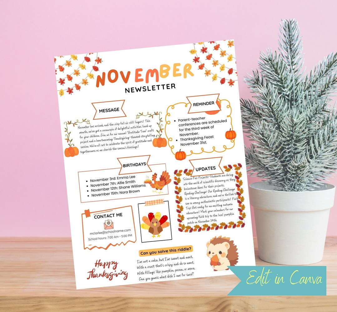 Newsletter Template Editable Newsletter Monthly Newsletter - Etsy