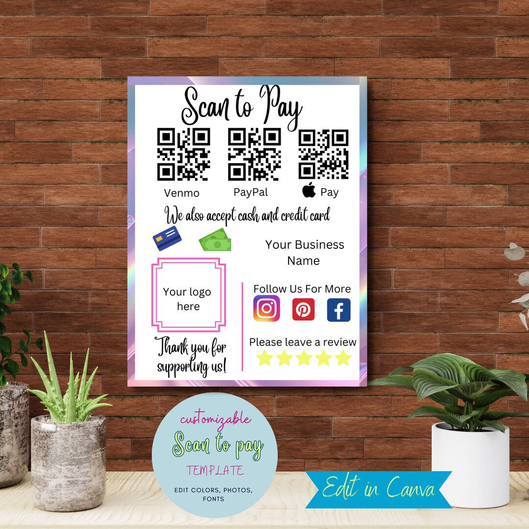 Editable QR Code Sign Scan to Pay QR Code Scan to Pay - Etsy