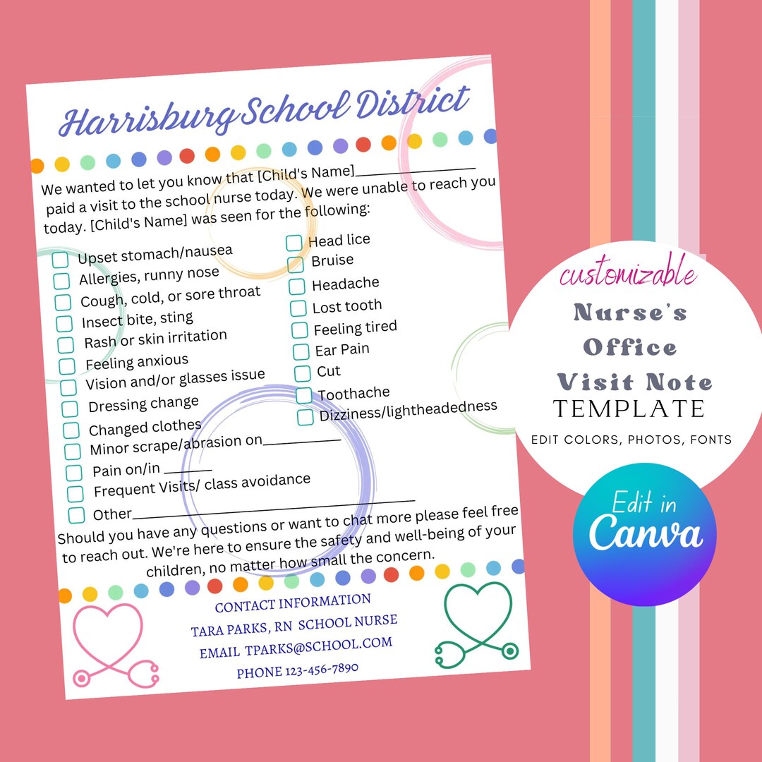School Nurse Office Visit Report Preschool Health Report - Etsy