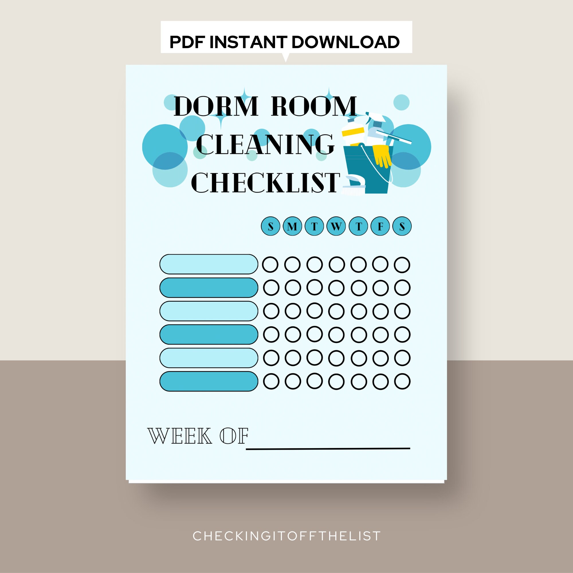 College Dorm Room Cleaning Checklist Printable Cleaning Planner Insert ...