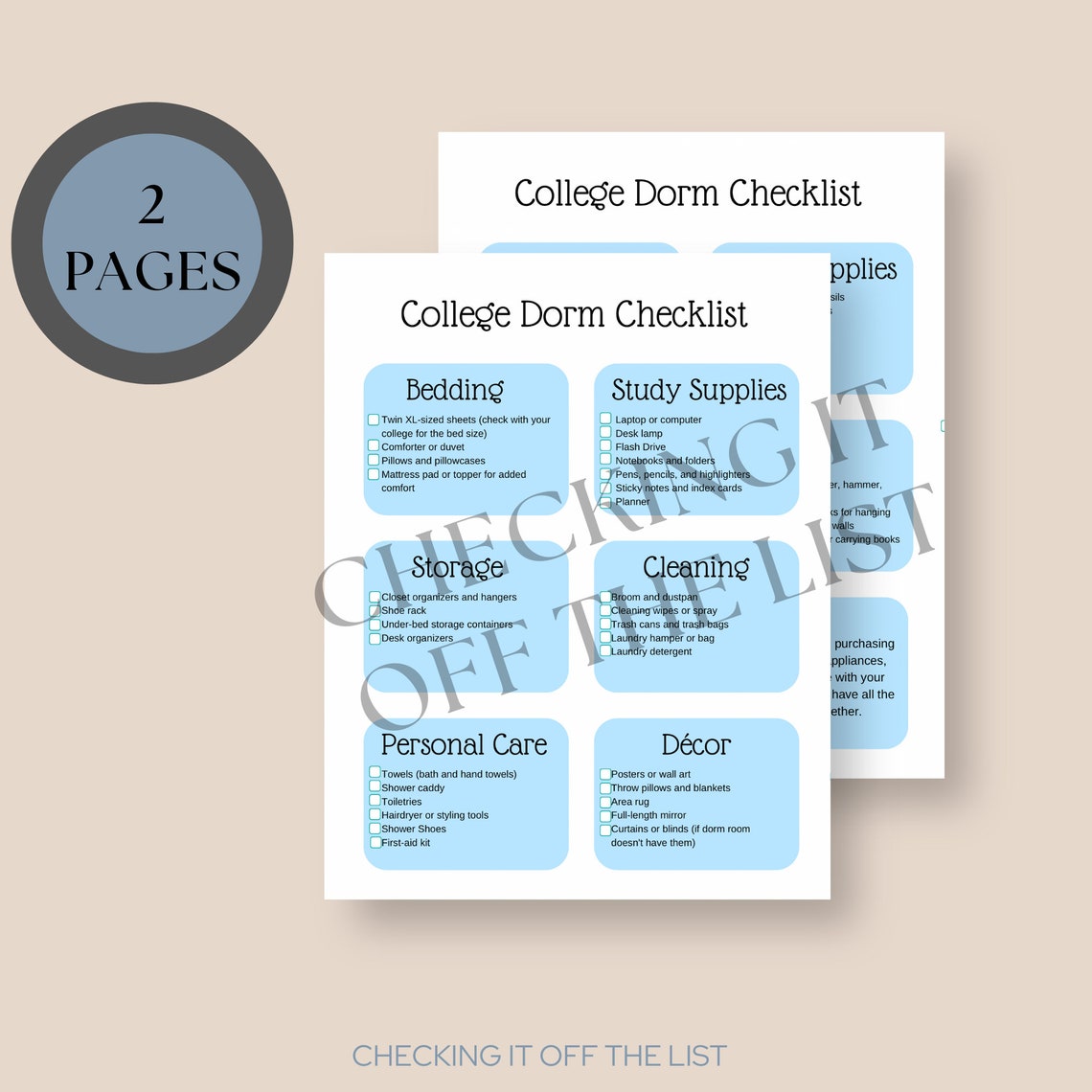 College Dorm Check List College Freshman Packing List Dorm Room Check ...