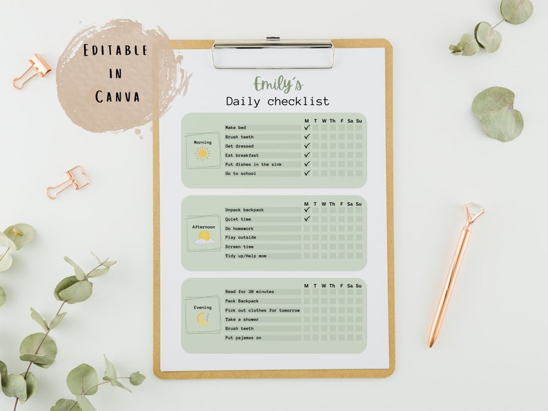 Kids Daily Checklist, Editable Kids Daily School Checklist, Printable ...