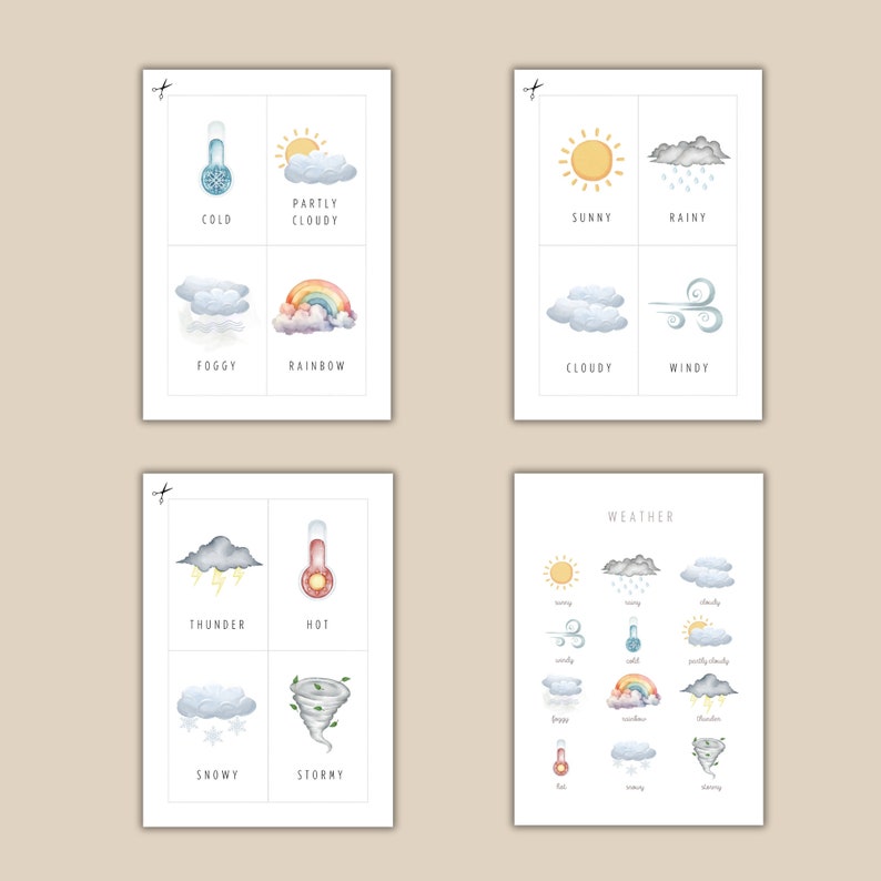 Montessori Weather Flashcards Set | 12 Educational Cards | Preschool ...