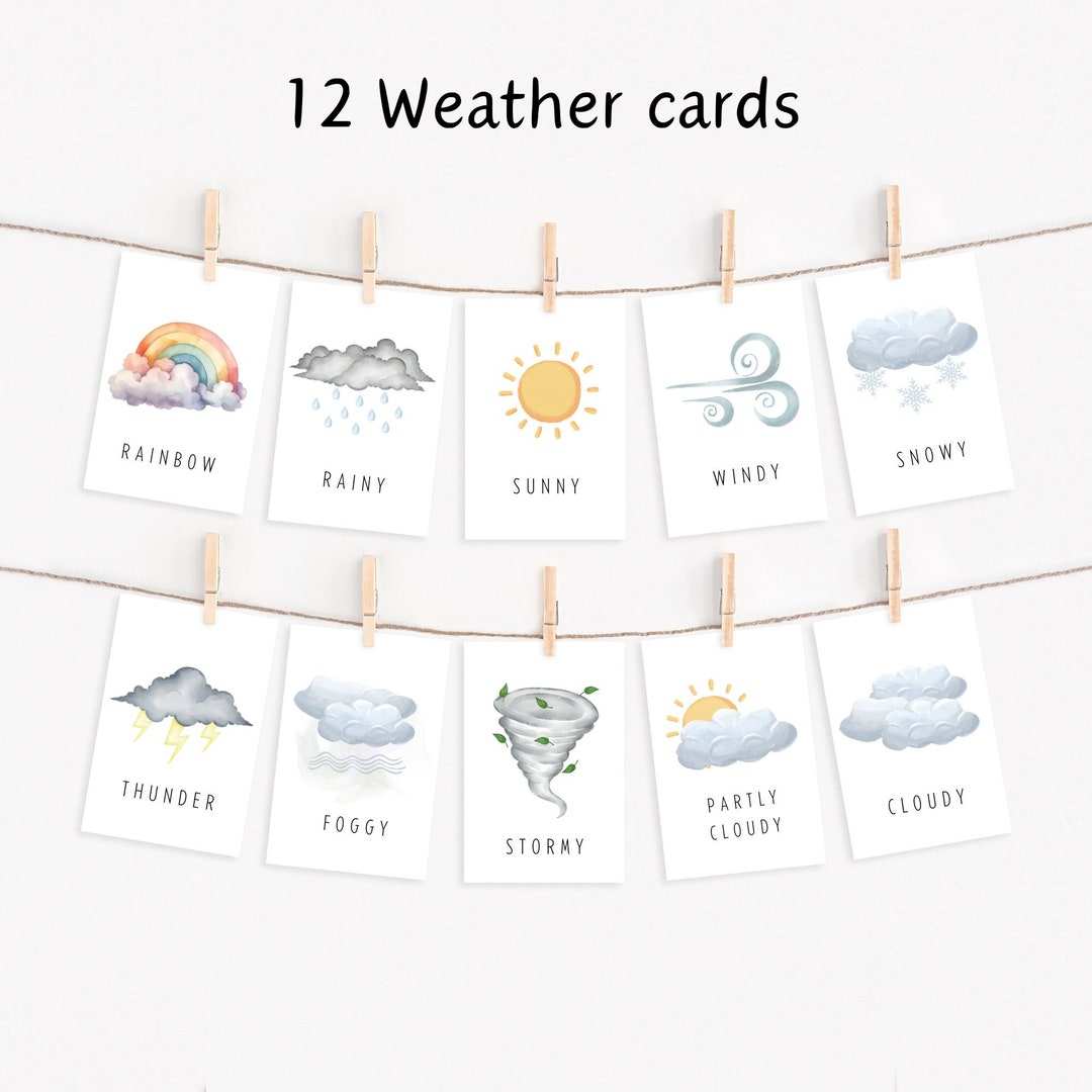 Montessori Weather Flashcards Set | 12 Educational Cards | Preschool ...