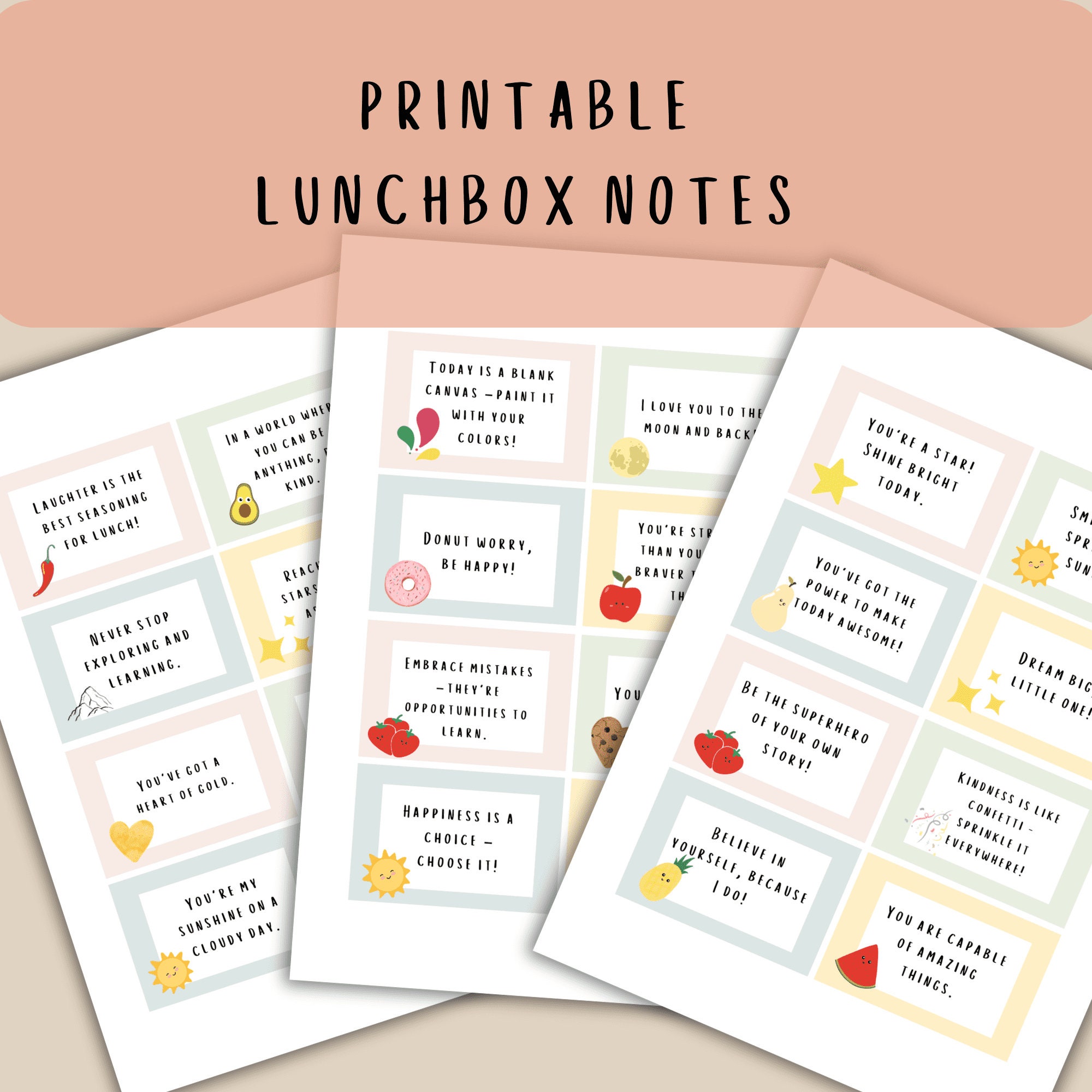24 Fun & Loving Printable Lunchbox Notes for Kids positive Affirmations ...