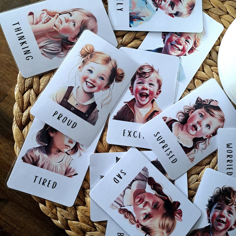 Kids Emotions Flashcards, Homeschool Ativity: Montessori Feelings Cards ...