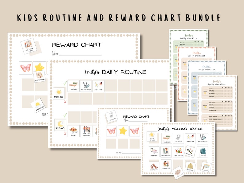 Kids Routine & Chore Charts Bundle Reward Chart Editable - Etsy