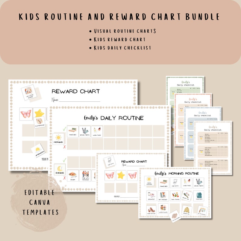 Kids Routine & Chore Charts Bundle, Reward Chart, Editable Daily ...