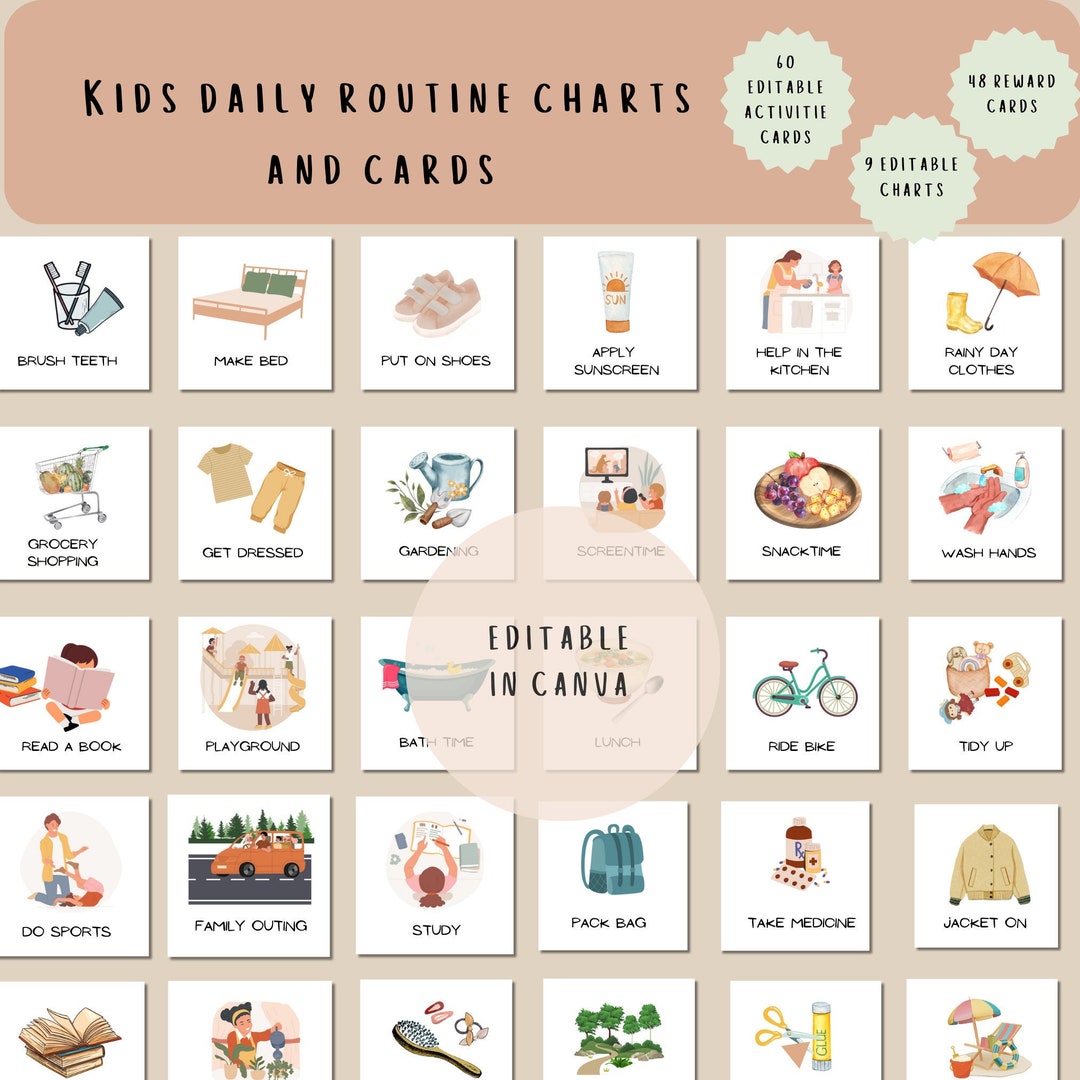 Editable Visual Routine Chart: Daily Kids' Schedule With - Etsy