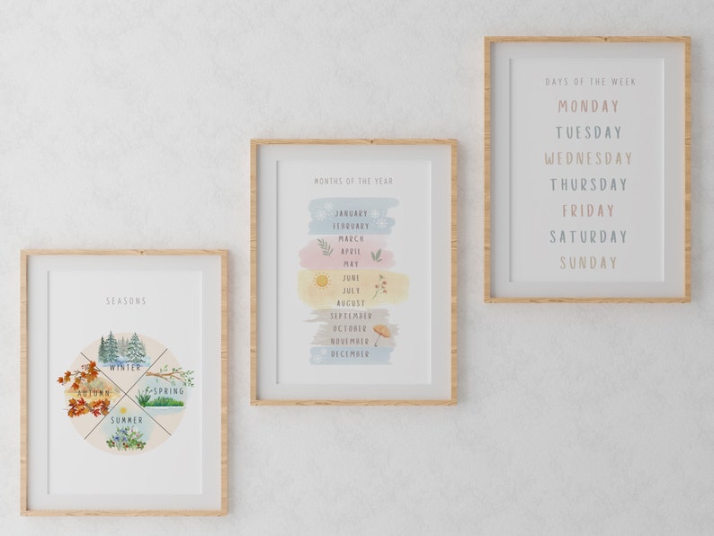 Set of 8 Educational Posters, Montessori Homeschool Prints, Neutral ...