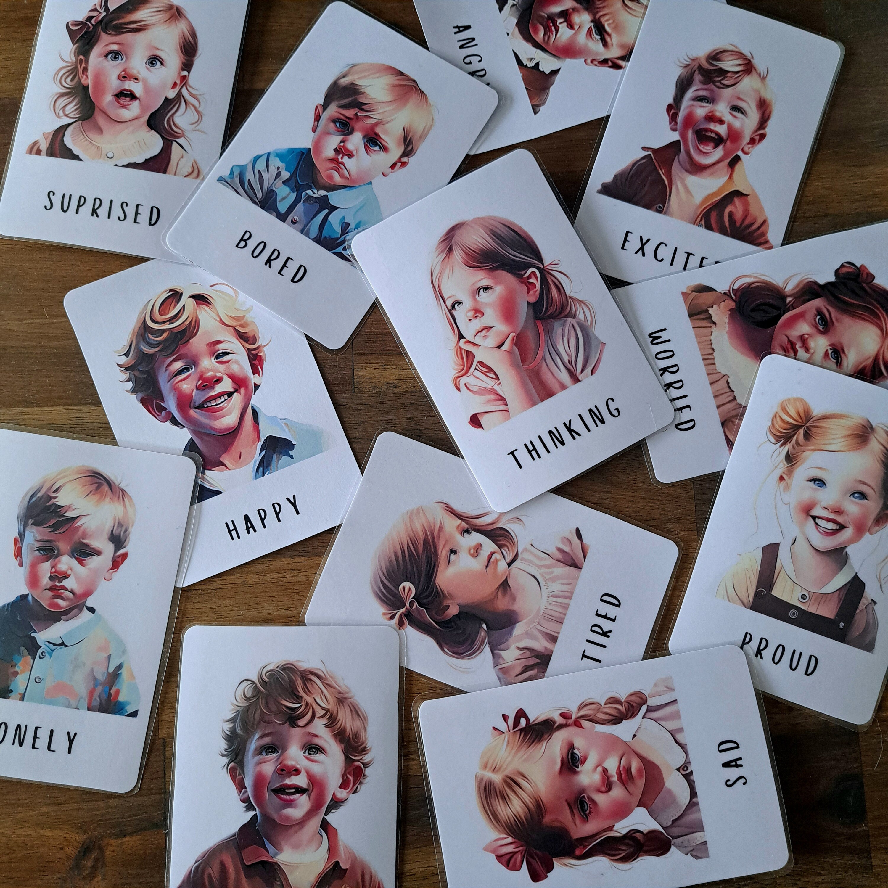 Kids Emotions Flashcards, Homeschool Ativity: Montessori Feelings Cards ...