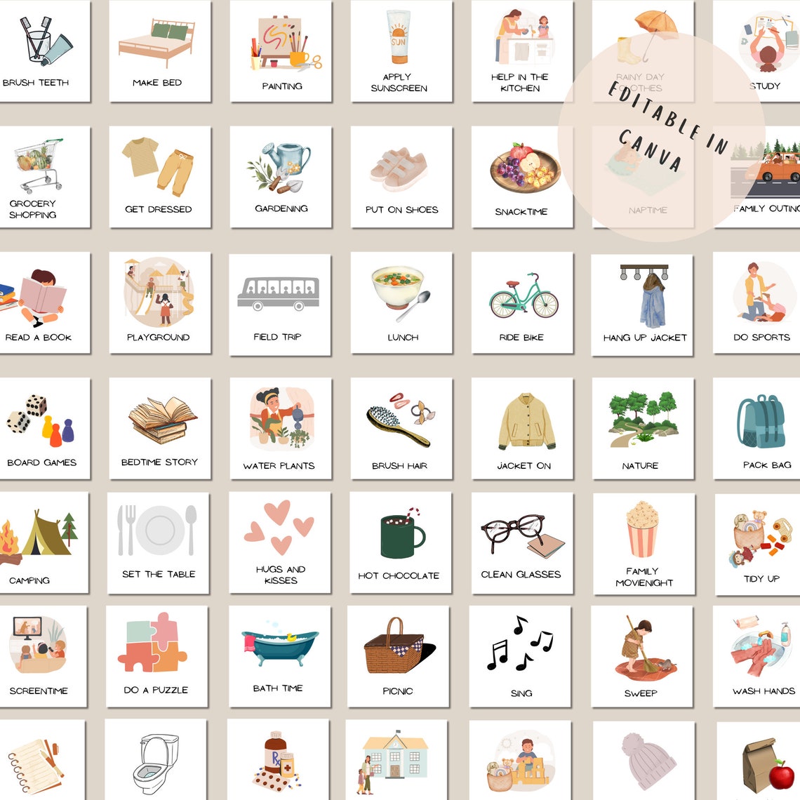 150 Routine Cards and Charts, Editable Visual Chart, Daily Kids ...